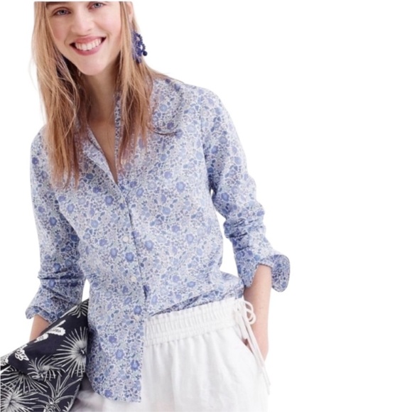 J. Crew | Tops | J Crew Liberty Blue Floral Button Down Shirt | Poshmark
